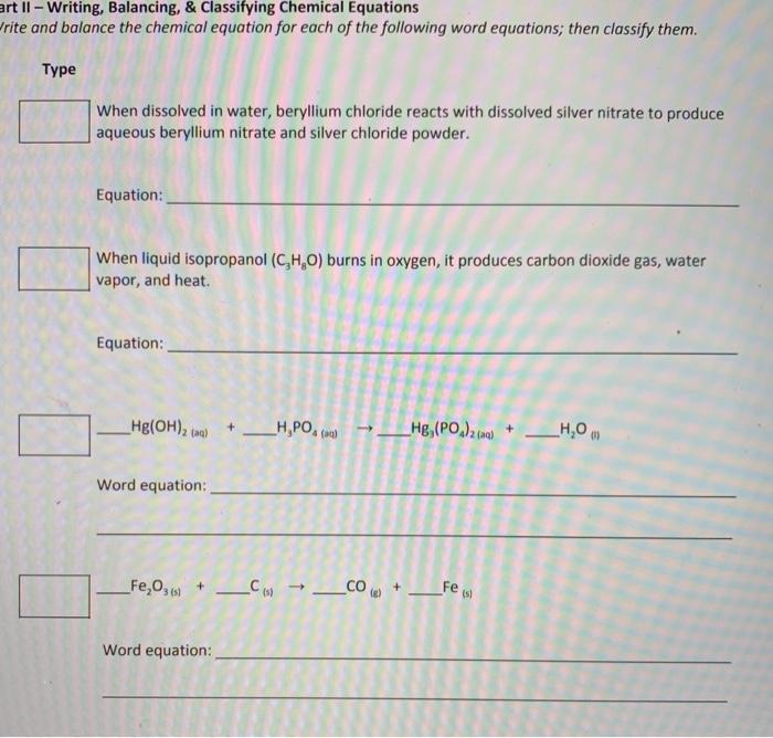 Solved write and balance the chemical equations and classify | Chegg.com