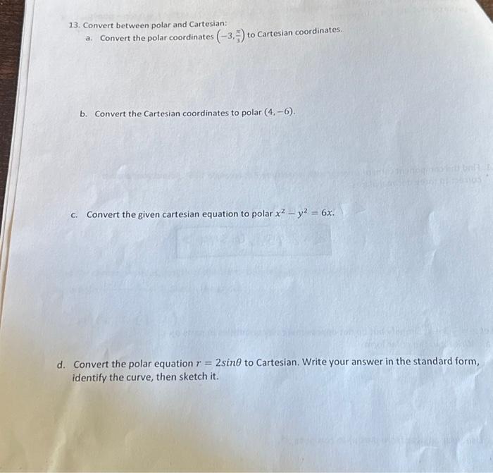 Solved 13 Convert Between Polar And Cartesian A Convert