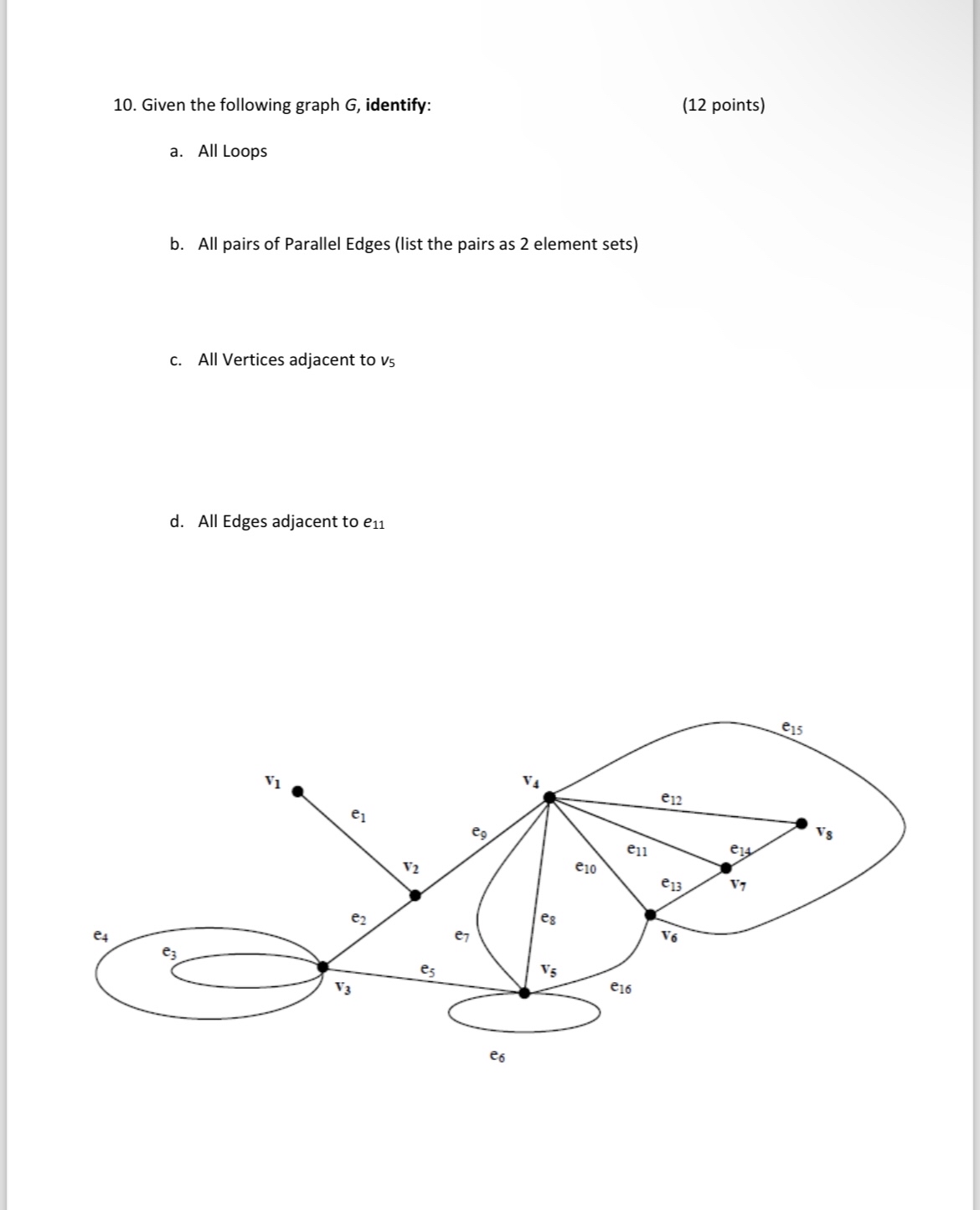 Solved Given the following graph G, ﻿identify:(12 ﻿points)a. | Chegg.com