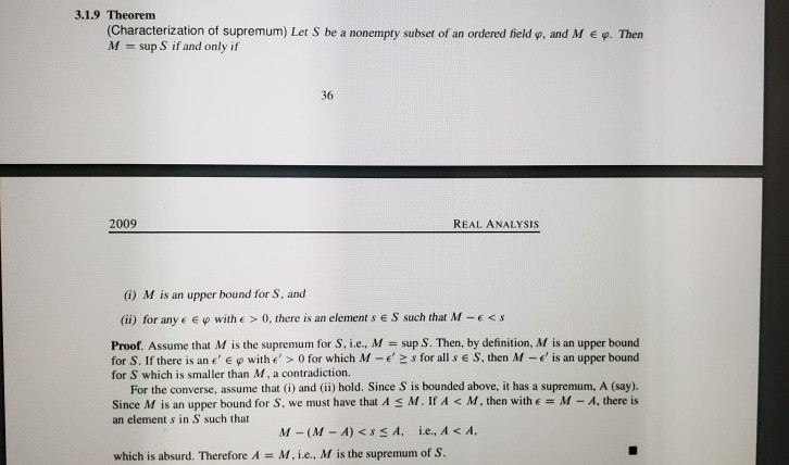 Solved 3.1.9 Theorem (Characterization of supremum) Let S be | Chegg.com
