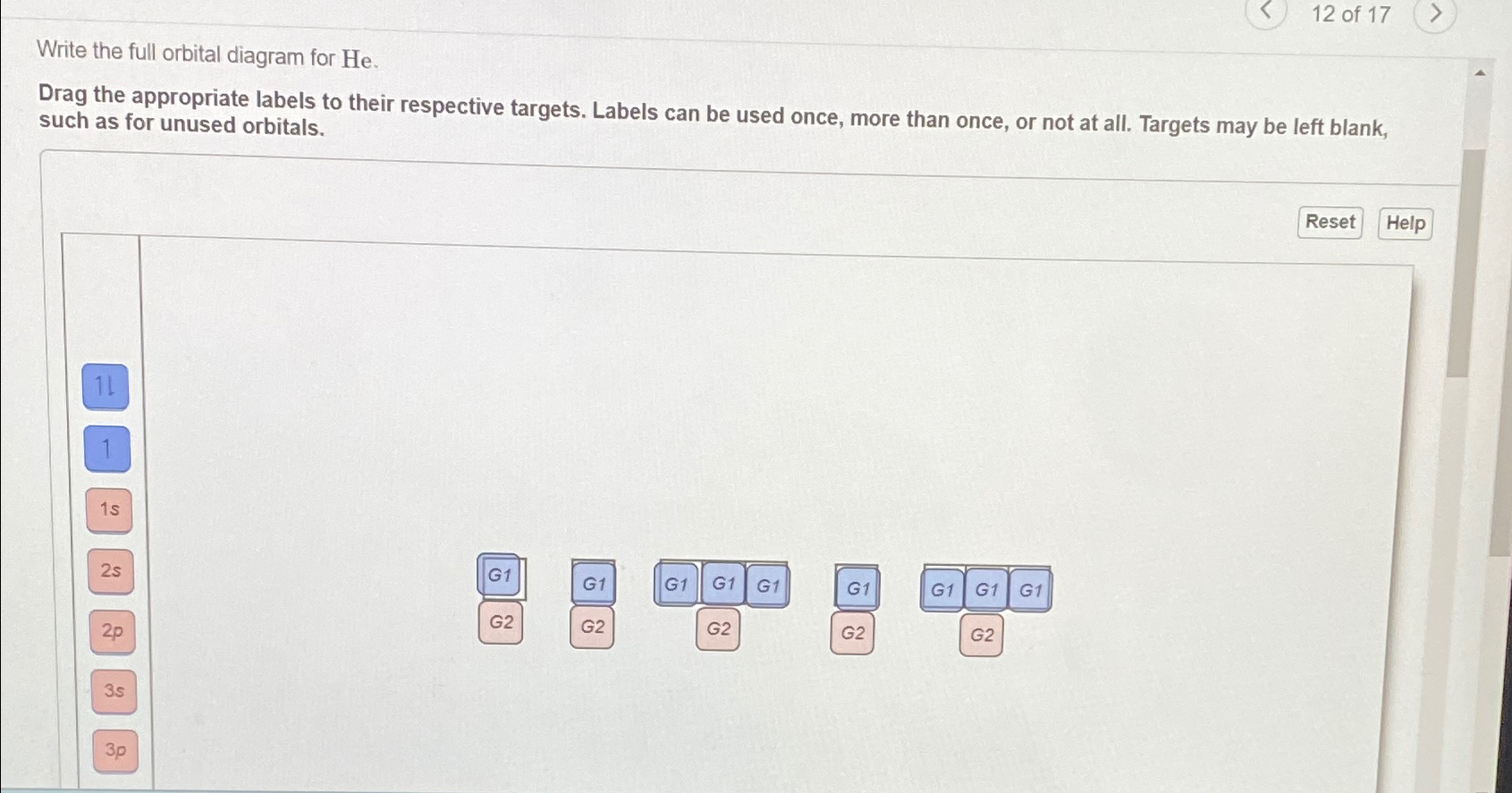 Solved 12 ﻿of 17Write the full orbital diagram for He.Drag | Chegg.com