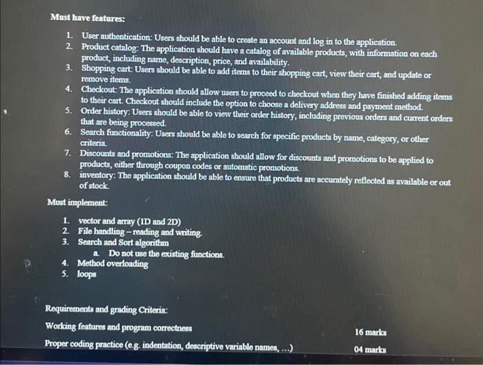 Solved 1. User authentication: Users should be able to | Chegg.com
