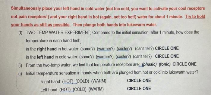 Solved Simultaneously place your left hand in cold water | Chegg.com
