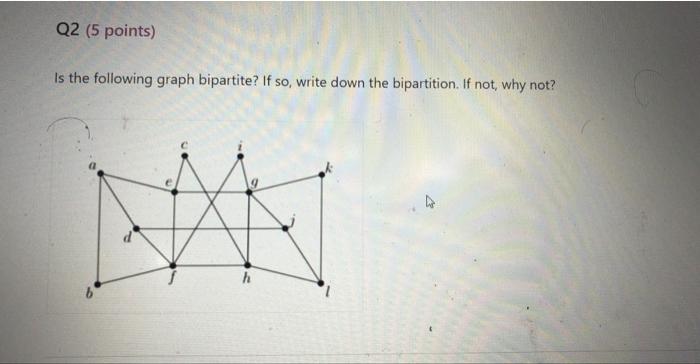 Solved Q2 (5 points) Is the following graph bipartite? If | Chegg.com
