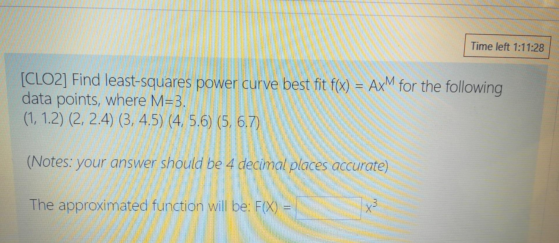 Solved Time left 1:11:28 [CLO2] Find least-squares power | Chegg.com