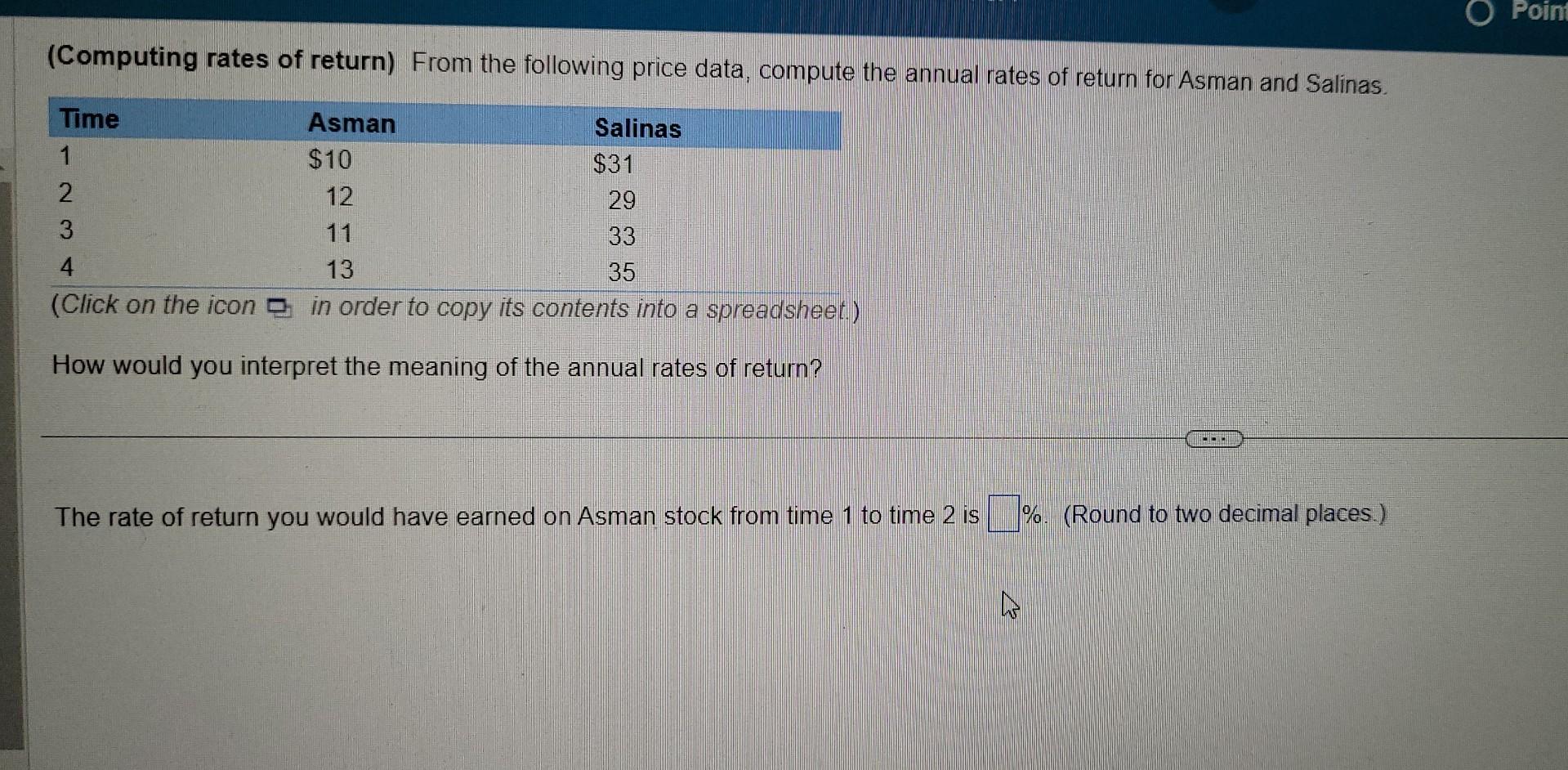 (Computing rates of return) From the following price | Chegg.com