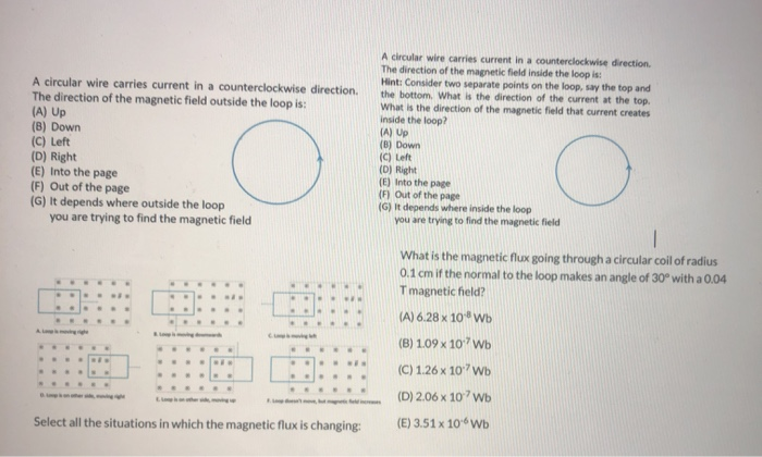 Solved A circular wire carries current in a counterclockwise | Chegg.com