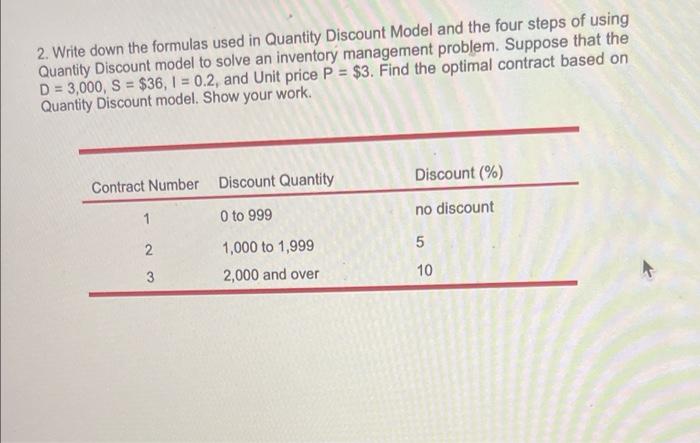 Solved 2. Write down the formulas used in Quantity Discount | Chegg.com
