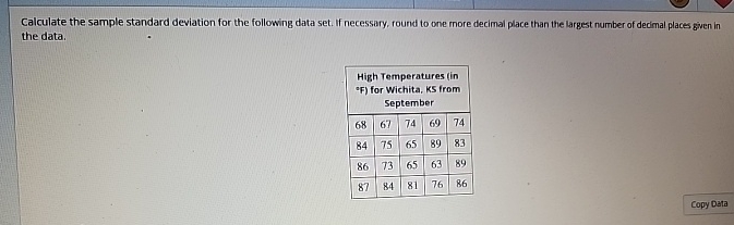 Solved Calculate the sample standard deviation for the | Chegg.com
