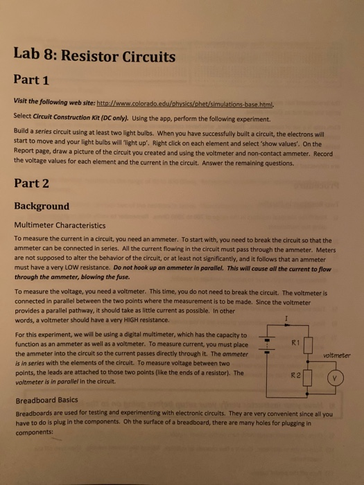 Solved: Section Table Lab Report 8: Resistor Circuits Purp... | Chegg.com