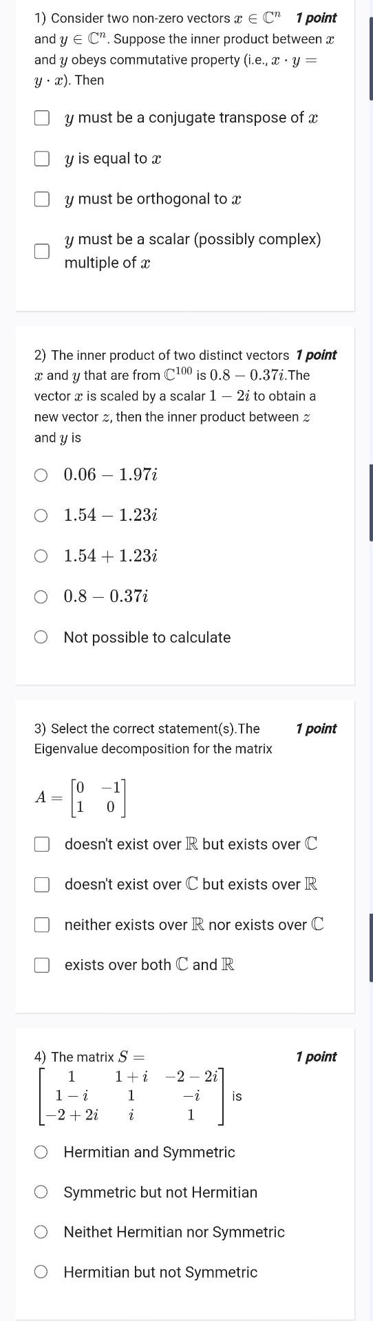 Solved 1) Consider two non-zero vectors x = C" 1 point and y | Chegg.com