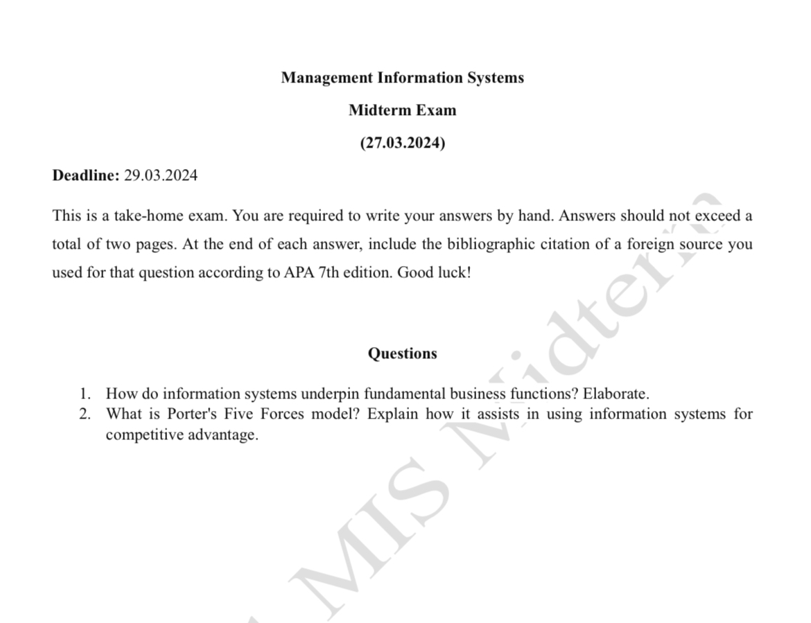 Solved Management Information SystemsMidterm ExamDeadline: | Chegg.com