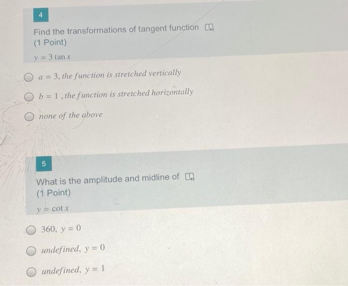 Solved Find the transformations of tangent function 2 (1 | Chegg.com