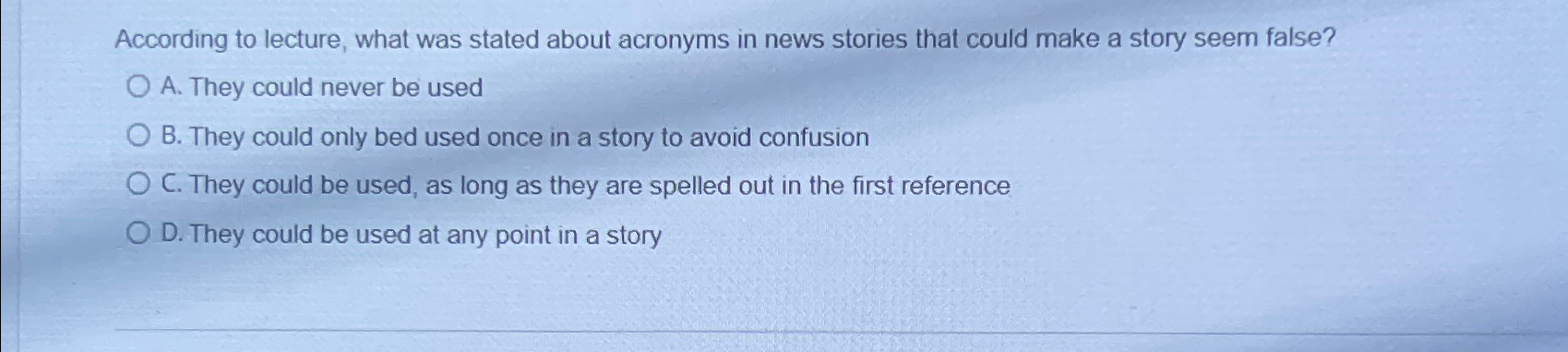 Solved According to lecture, what was stated about acronyms | Chegg.com