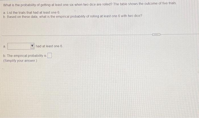 Solved What is the probability of getting at least one six | Chegg.com