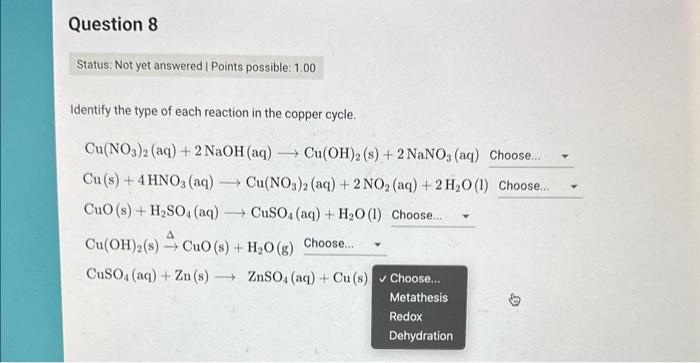 Solved The cycle of copper reactions starts with solid | Chegg.com