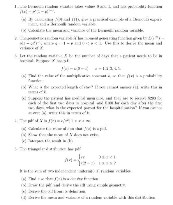 Solved 1. The Bernoulli random variable takes values 0 and | Chegg.com