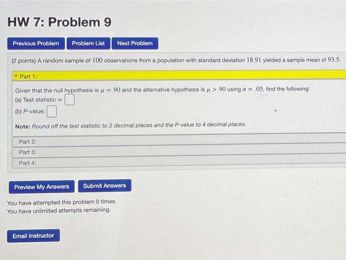 Solved HW 7: Problem 9 : Previous Probler Problem List Next | Chegg.com