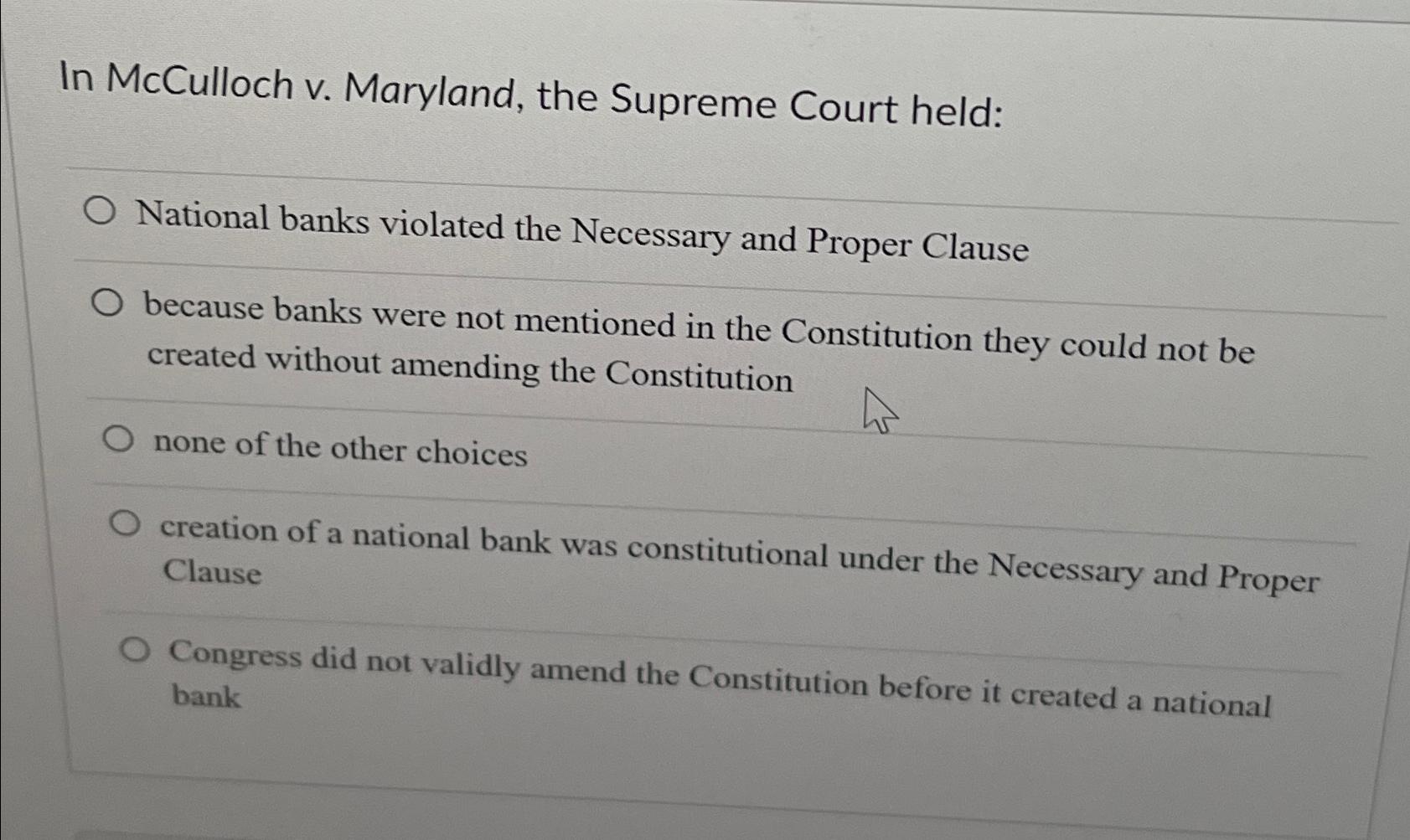 Solved In McCulloch v. ﻿Maryland, the Supreme Court | Chegg.com