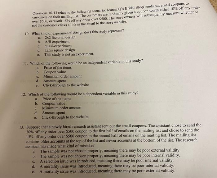Solved Questions 10-13 relate to the following scenario: | Chegg.com