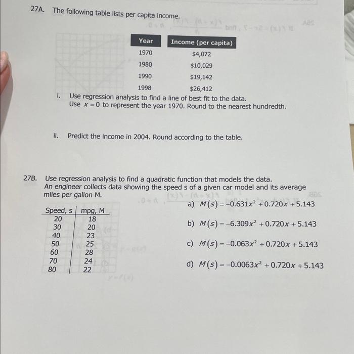 Solved 27A. The following table lists per capita income. i. | Chegg.com