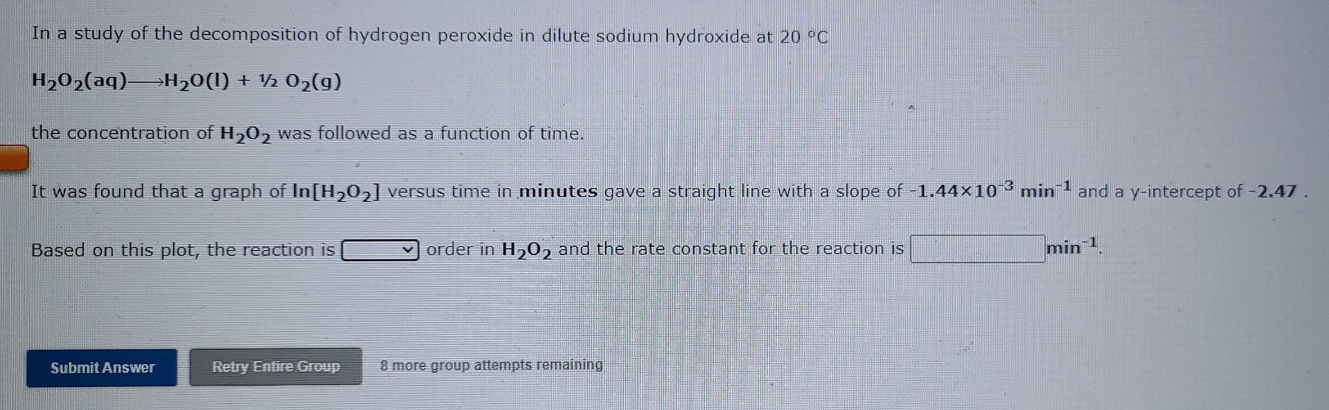 Solved In a study of the decomposition of hydrogen peroxide | Chegg.com