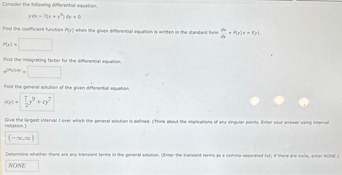 [Solved]: Consider the following differential equation. ydx