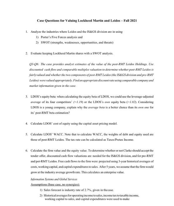 Solved Case Questions for Valuing Lockheed Martin and Leidos | Chegg.com