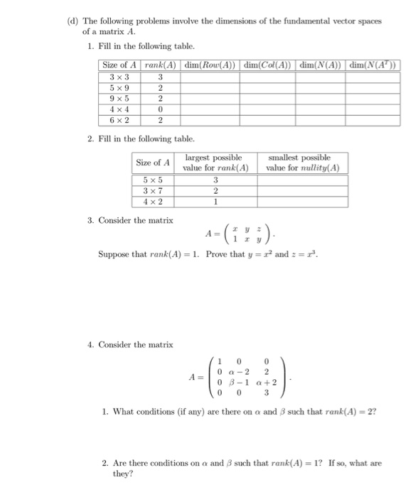 Solved (d) The following problems involve the dimensions of | Chegg.com