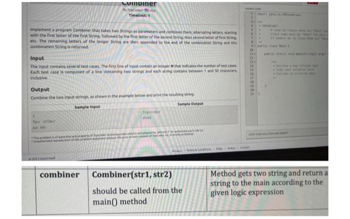 Solved I need solution (beecrwod problem 1238 combiner| java | Chegg.com