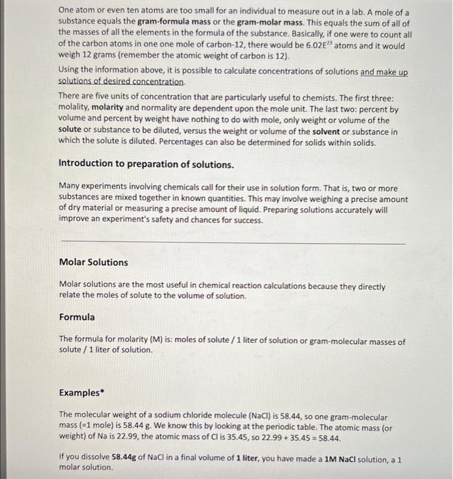 [Solved]: Preparing Chemical Solutions: Molarity Lab experi