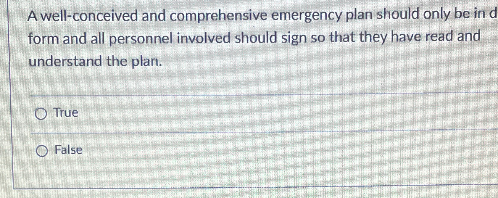 Solved A well-conceived and comprehensive emergency plan | Chegg.com