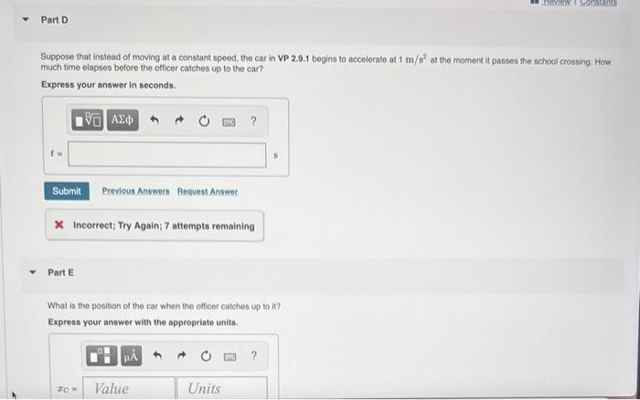 Solved A motorist is traveling at a constant velocity of | Chegg.com