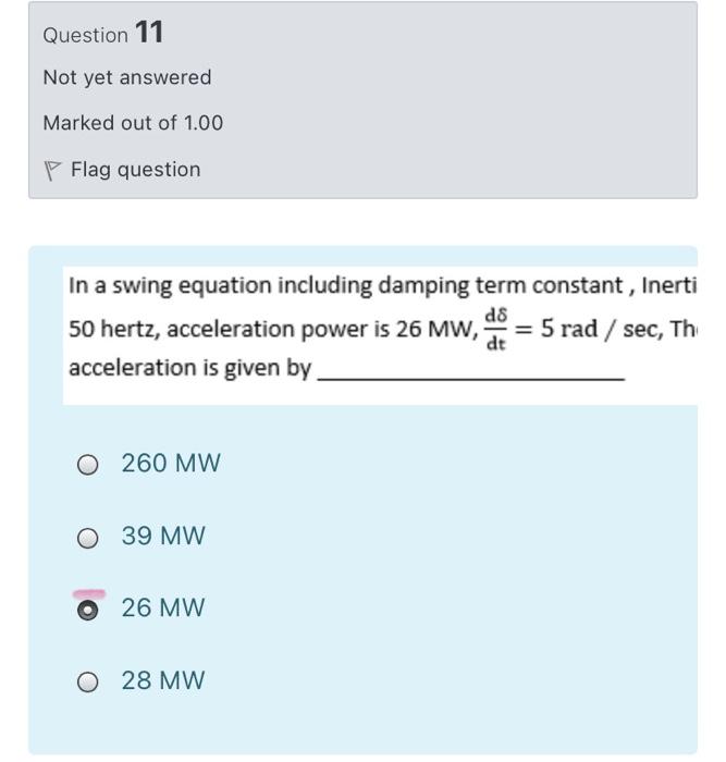 Solved In a swing equation including damping term constant, | Chegg.com