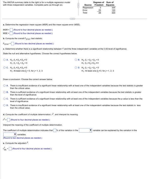 Solved The ANOWA summary table to the right is for a | Chegg.com