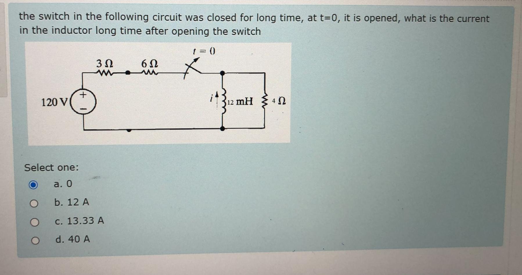 Solved the switch in the following circuit was closed for | Chegg.com