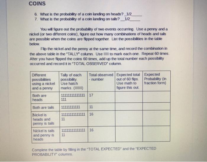 Solved COINS 6. What is the probability of a coin landing on | Chegg.com
