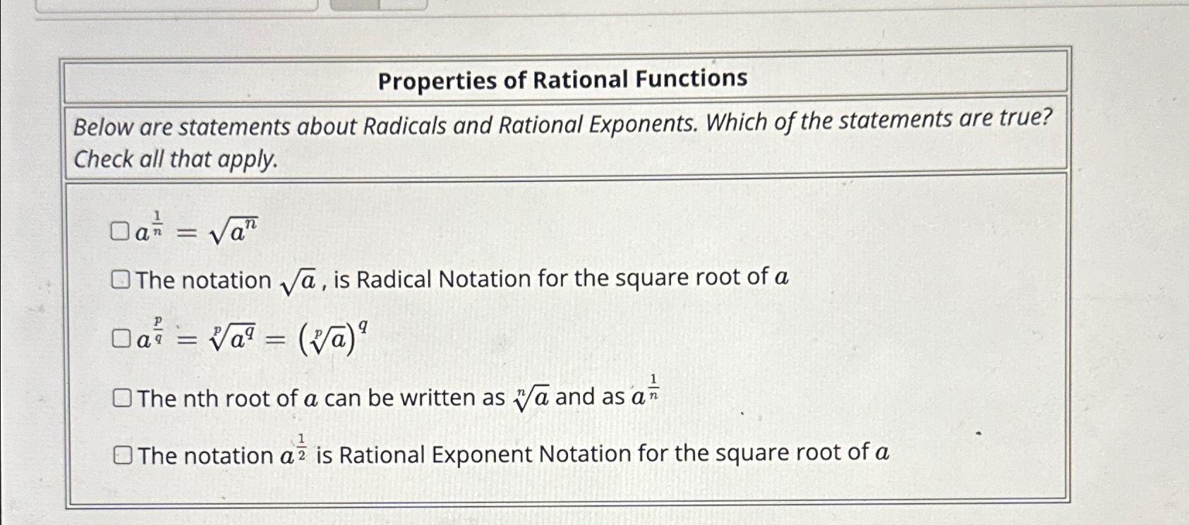 Solved Properties of Rational FunctionsBelow are statements | Chegg.com