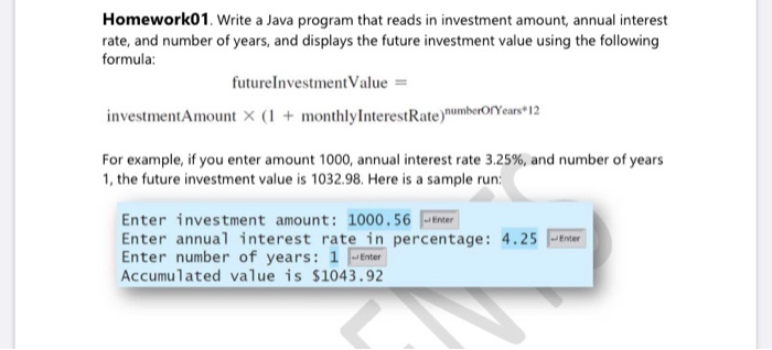 Solved Homework01. Write a Java program that reads in | Chegg.com