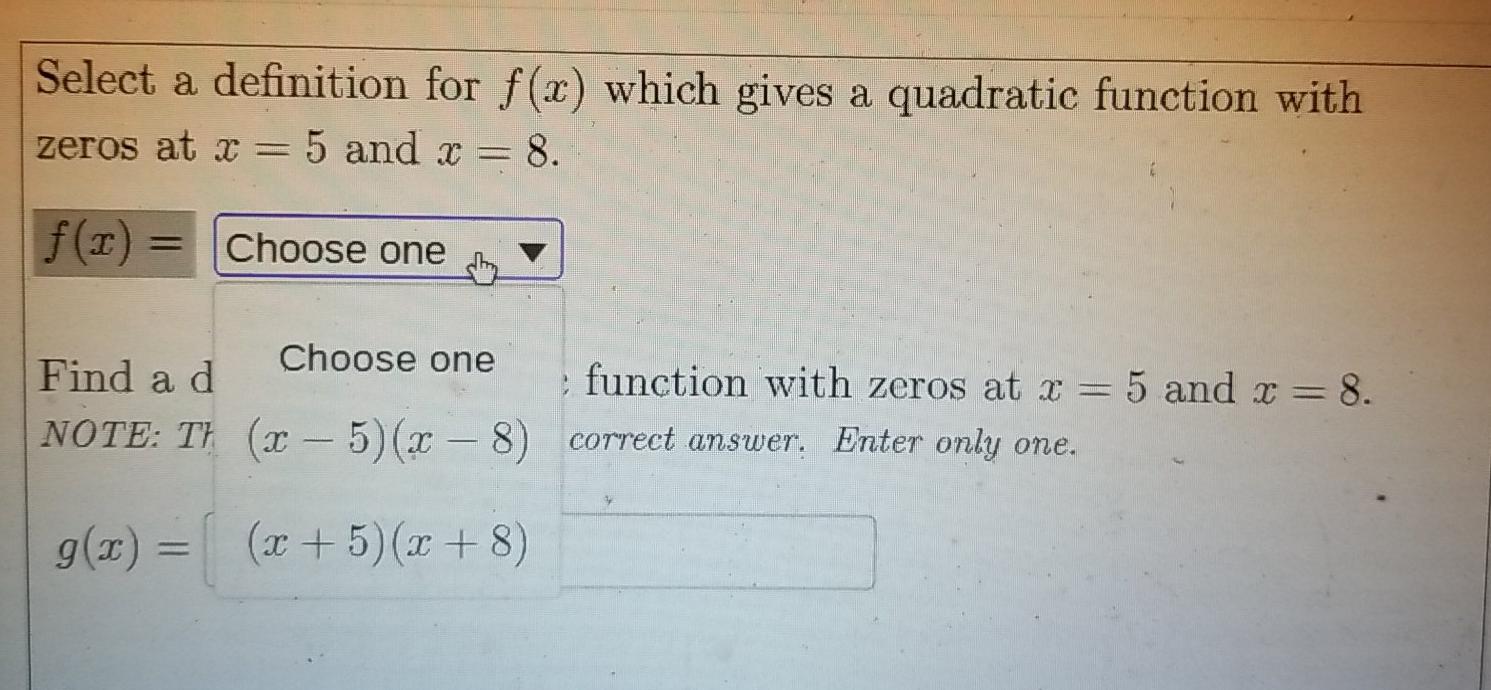 Solved Select a definition for f(x) which gives a quadratic | Chegg.com
