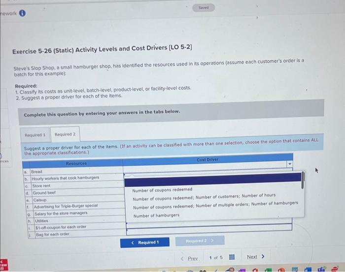 Solved Exercise 5-26 (Static) Activity Levels and Cost | Chegg.com