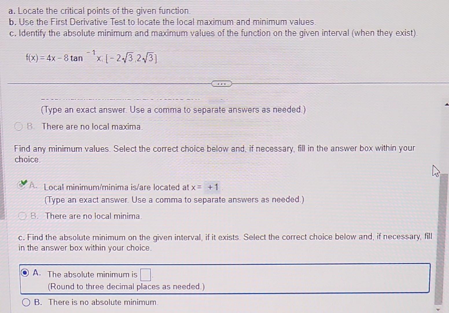 Solved a. Locate the critical points of the given function. | Chegg.com