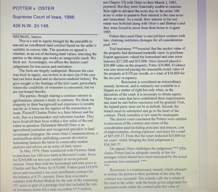 Examine Potter v. Oster, 426 N.W. 2d148 (Iowa 1988). | Chegg.com