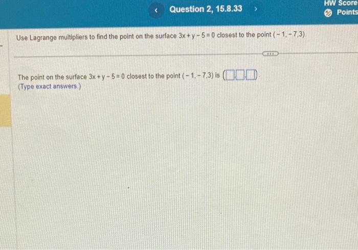 Solved Use Lagrange multipliers to find the point on the | Chegg.com