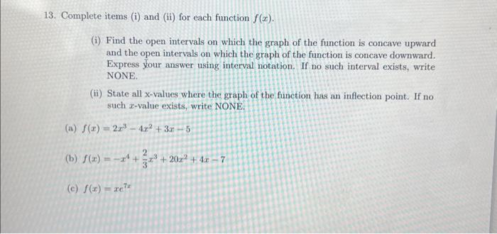 Solved Complete items (i) and (ii) for each function f(x). | Chegg.com