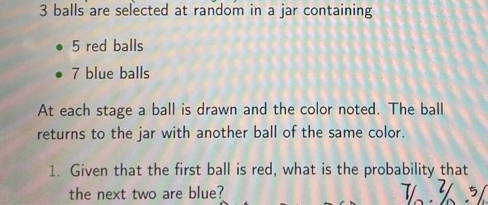 Solved 3 balls are selected at random in a jar containing • | Chegg.com