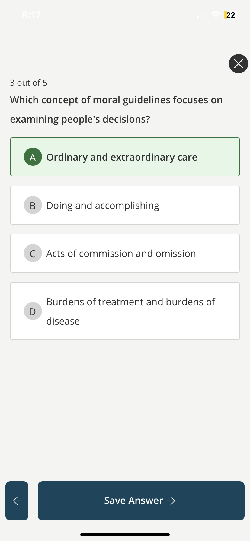 Solved 223 ﻿out of 5Which concept of moral guidelines | Chegg.com