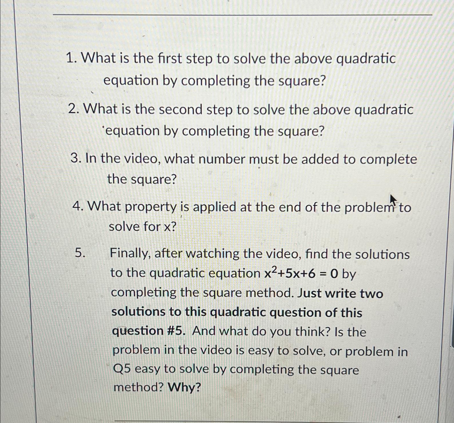 Solved What is the first step to solve the above quadratic | Chegg.com