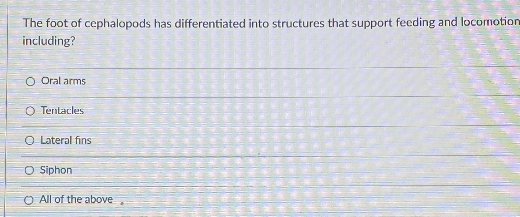 Solved The foot of cephalopods has differentiated into | Chegg.com