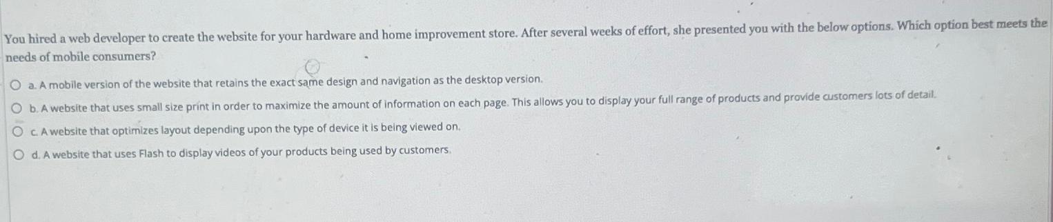Solved You hired a web developer to create the website for | Chegg.com